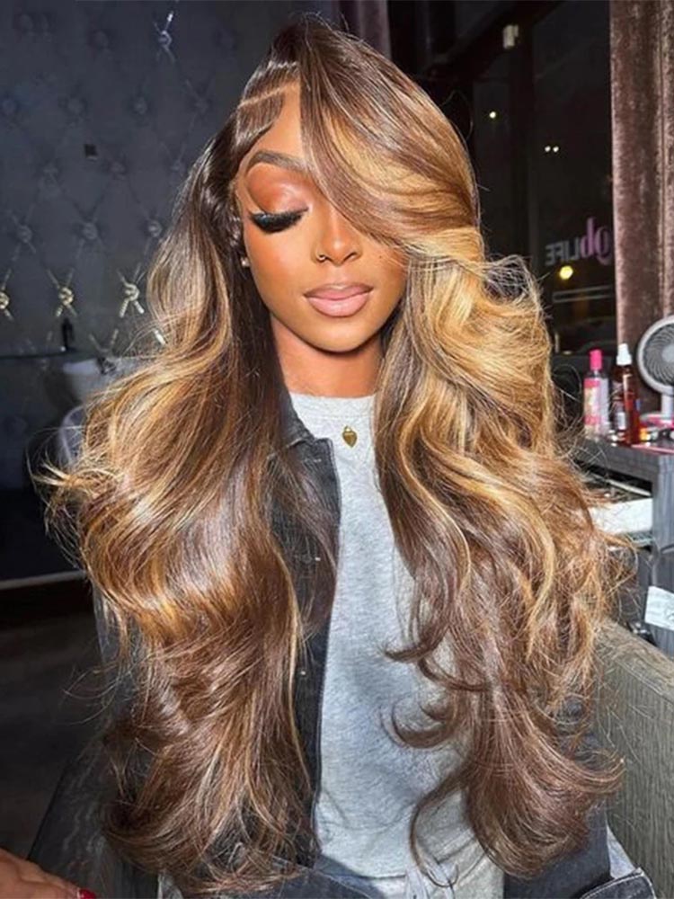 Simidola 4x4/13x4 Honey Blonde Highlight Straight Hair Lace Front Wig ...