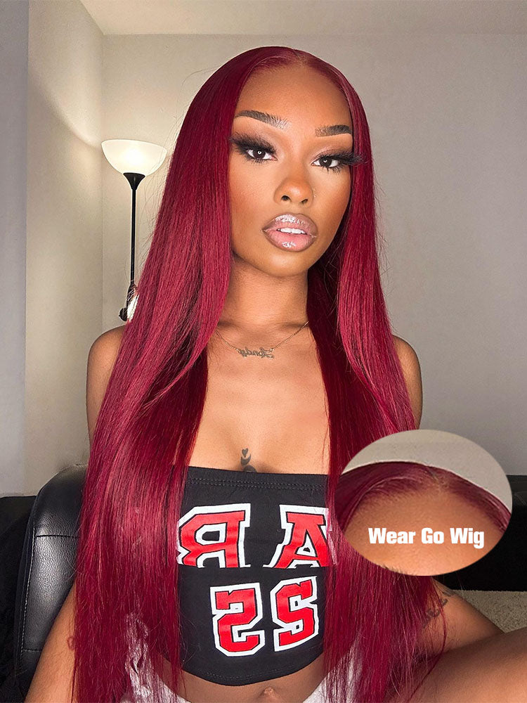 Simidola 99J Color 7x5 Lace Straight Hair Wear Go Glueless Wig Pre Plu ...