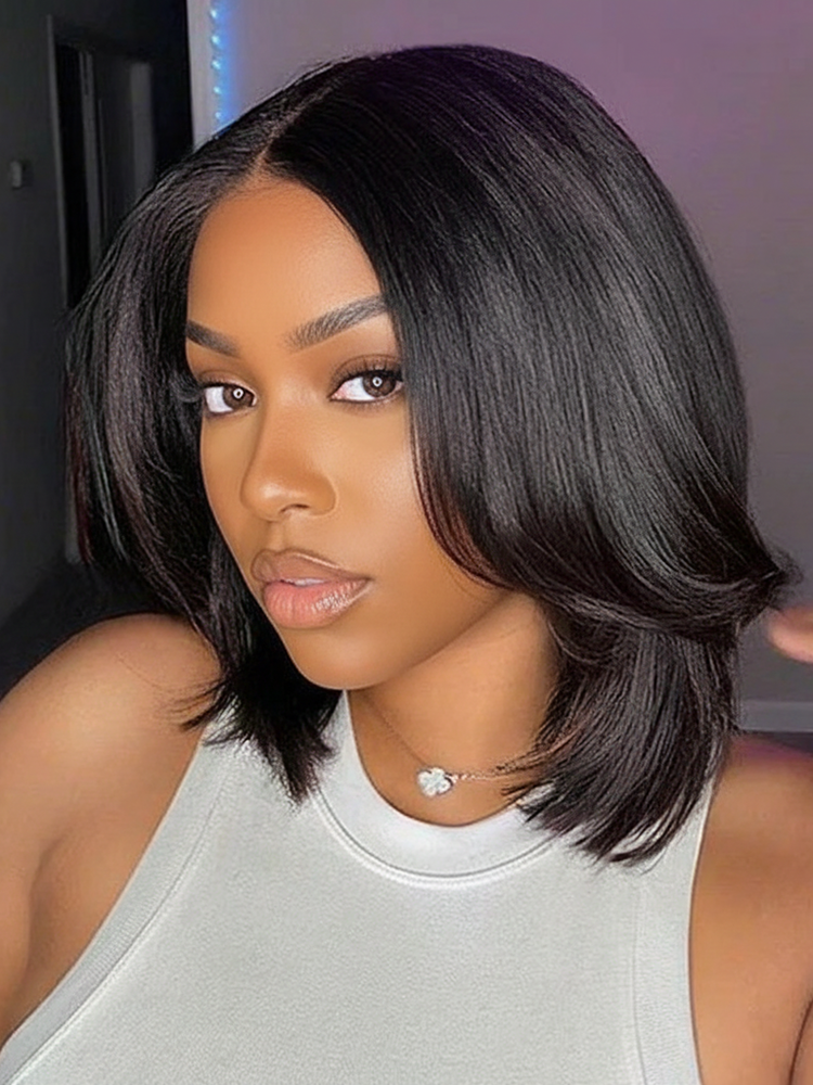 Simidola Yaki Straight Layered Cut 9x6 Tpart Wear Go Bob Wig Natural B ...