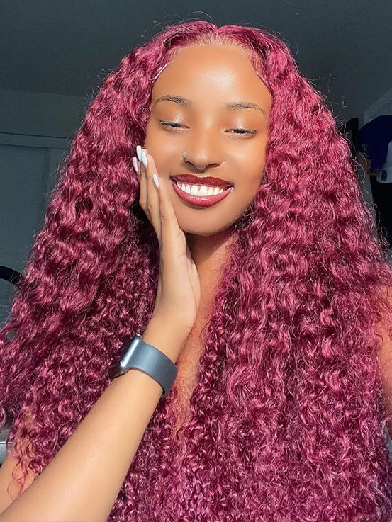 Simidola 99J Color 7x5 Lace Water Wave Wear Go Glueless Wig Pre Plucke ...